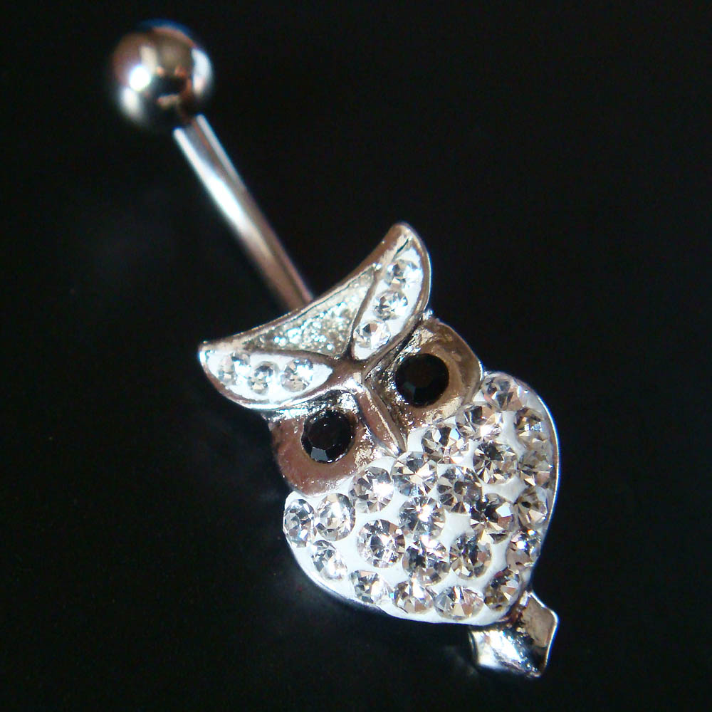 Bling Cute Owl Crystal Gem Belly Button Navel Rings Bar Body Piercing on Luulla