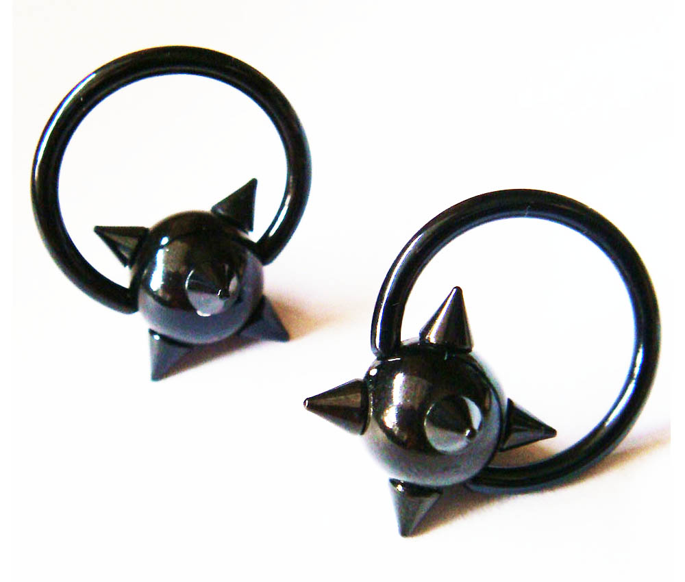 14g~12mm Pair Spike Captive Bead Rings Earrings 14 Gauge Body Piercing ...